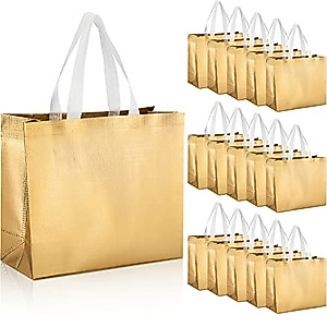 72 Pack Reusable Gift Bags with Handles Glossy Reusable Grocery Bags Tote Bags for Wedding Bridesmaid Birthday Christmas(Gold)