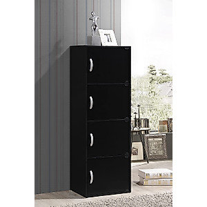 HODEDAH IMPORT 4-Shelf Bookcase Cabinet, Black