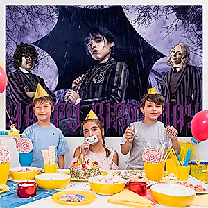 Wednesday Addams Birthday Banner Photography Backdrop Addams Party Background Wednesday Party Supplies 5x3Ft Addams Backdrop for Kids Birthday Decoration Baby Shower Photography Banner