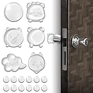 Door Stoppers Wall Protectors, 6pcs 1.57" + 12pcs 1/2" LEOADE Door Knob Stops Cabinet Handle Rubber Bumpers with Self Adhesive Quick Shock Absorbent, Refrigerator Furniture Silicone Silencer -Clear