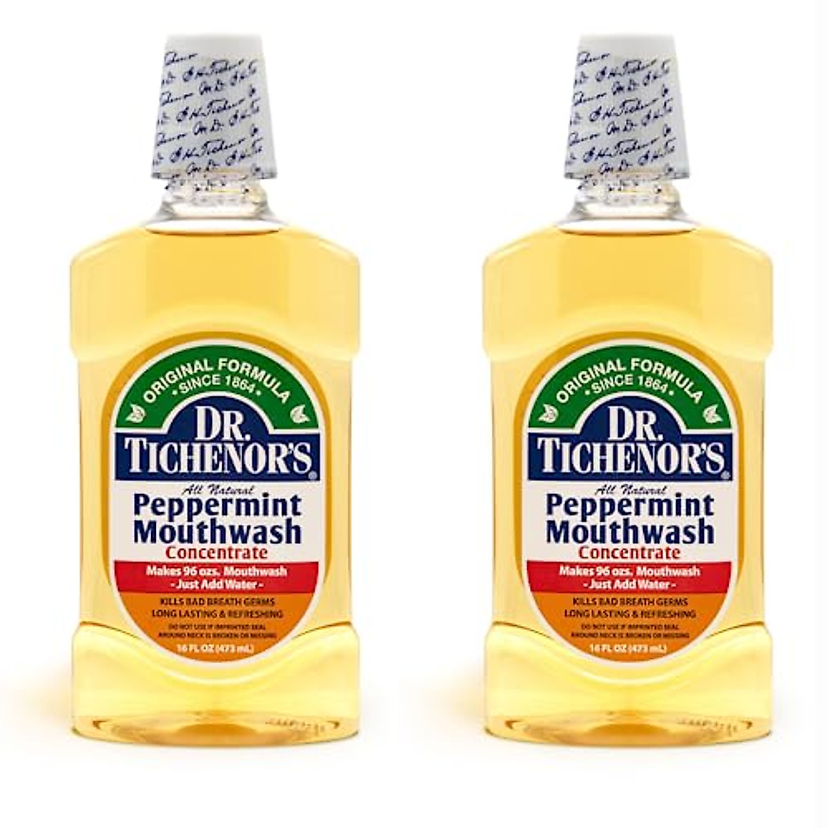 Dr. Tichenor's Peppermint Mouthwash Concentrate - Oral Rinse for Bad Breath and Oral Health with a Minty Punch for Soothing Relief of Minor Sore Throat Irritation - 16 Ounce (Pack of 2)