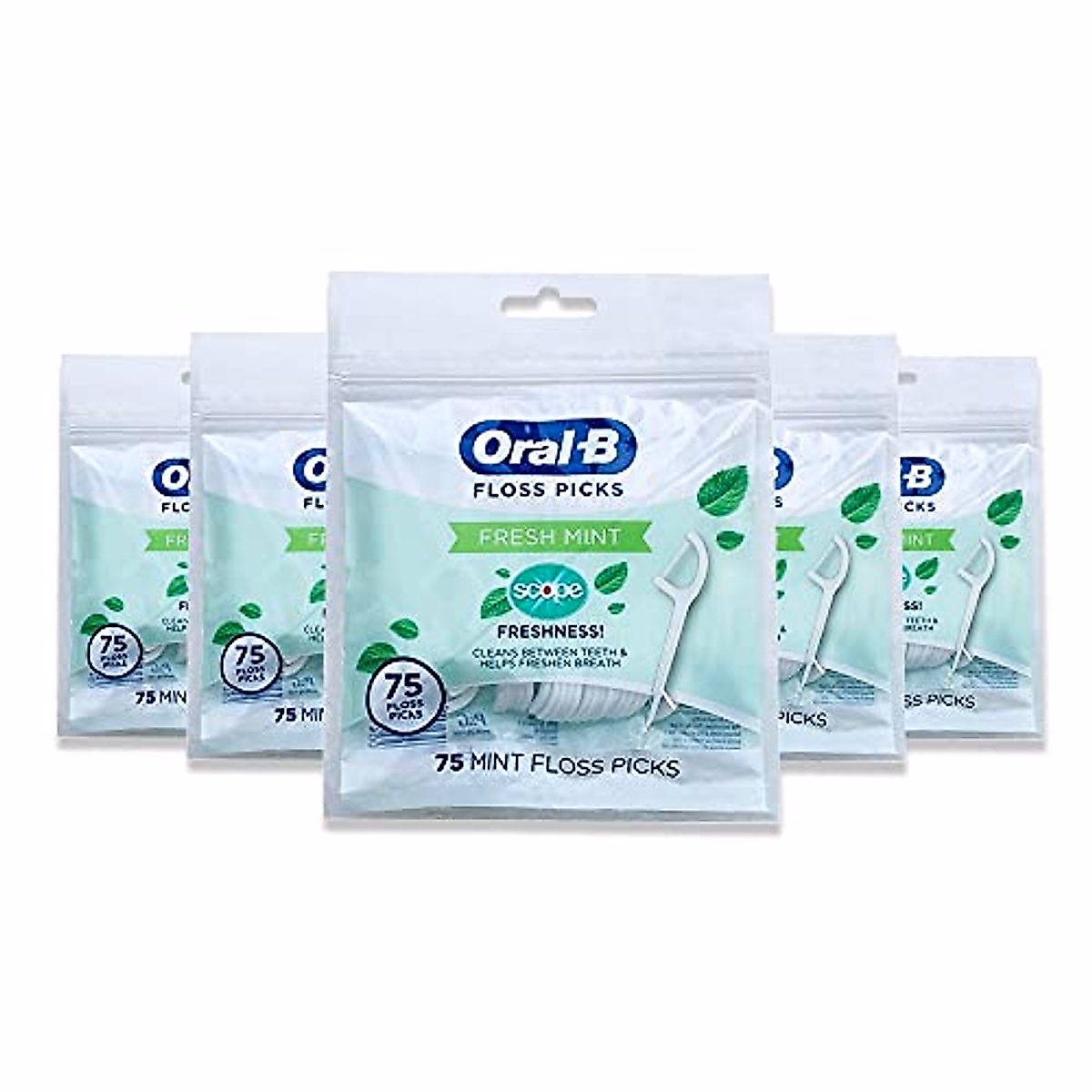 Oral-B Floss Picks Fresh Mint with Scope Freshness, Shred Resistant, 75 Count (Pack of 5)