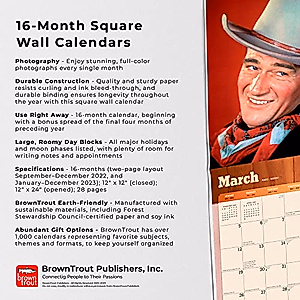 John Wayne OFFICIAL | 2023 12 x 24 Inch Monthly Square Wall Calendar | Foil Stamped Cover | BrownTrout | USA American Actor Celebrity Duke