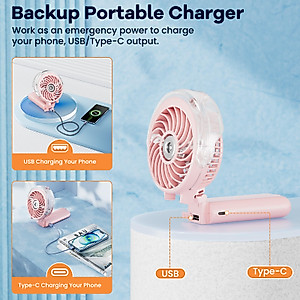 HandFan 5200mAh Handheld Misting Fan with Portable Charger, 34ml Water Tank, Rechargeable Personal Mister Fan, Spray Water Mist Fan, Electric Mini Hand Fans for Beach Travel Outdoors(Pink)