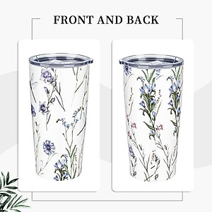 20oz Tumbler Watercolor Flowers Dragonfly Double Wall Vacuum Insulated Coffee Mug with Lid and Metal Straw Brush Reusable Stainless Steel Water Bottle Travel Cup Gifts for Car Ice Drinks Hot Beverage