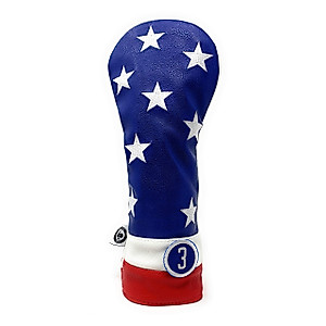 Pins & Aces USA Fairway Wood Head Cover - Premium, Hand-Made Leather 3W Headcover - American Pride Styled, Tour Quality Golf Club Cover - Style and Customize Your Golf Bag