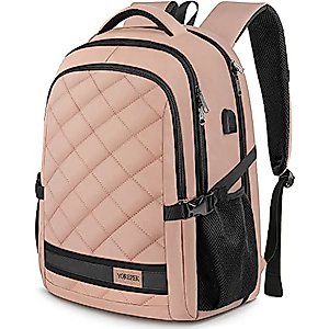 Large Travel Backpack for Women 52L, 17 Inch Laptop Backpacks with USB Charging Port, Stylish School Backpack for Girls, Computer Back Pack for Work Business College Student Teacher Nurse, Pink