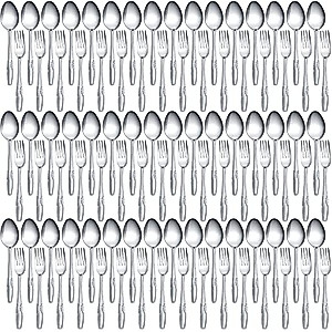 100 Pieces Forks and Spoons Silverware Set Stainless Steel Flatware Cutlery Set Dinner Forks and Spoons Mirror Polished Dishwasher Safe Utensil for Kitchen Restaurant or Home