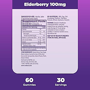Natrol Elderberry 100mg Gummies for Immune Health Support, 60 Berry-Flavored Gummies, 30 Day Supply