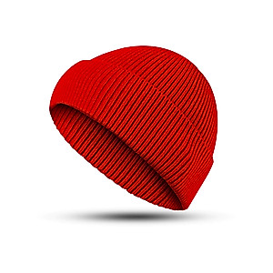 Winter Trawler Beanie Knit Hat Warm Stretchy Slouchy Soft Headwear Daily Ribbed Cap Ski Beanie Hat for Men Women Accessories (Red)