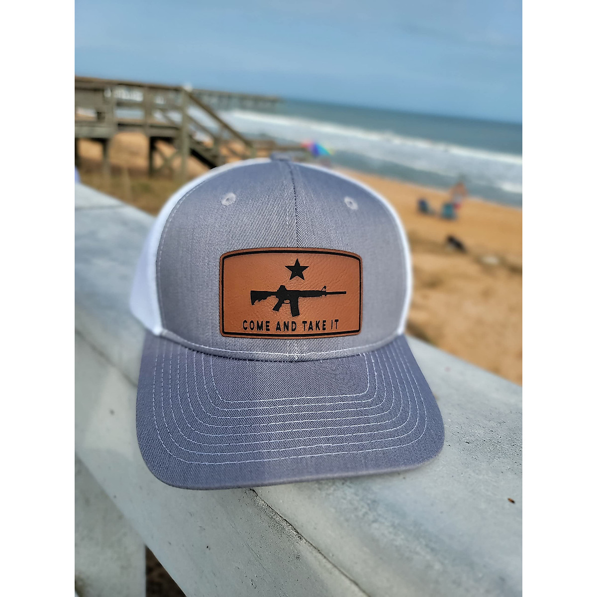 THE PEOPLES BRIGADE Come and Take It Lone Star Leather Patch Series Baseball Trucker Hat (Black)