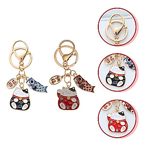 jojofuny 2pcs keychain accessories japanese lucky cat keychain cute maneki neko key ring chinese fortune pendants keychain bag purse charm ornament for wealth blue keychain wallet red stuffed animals