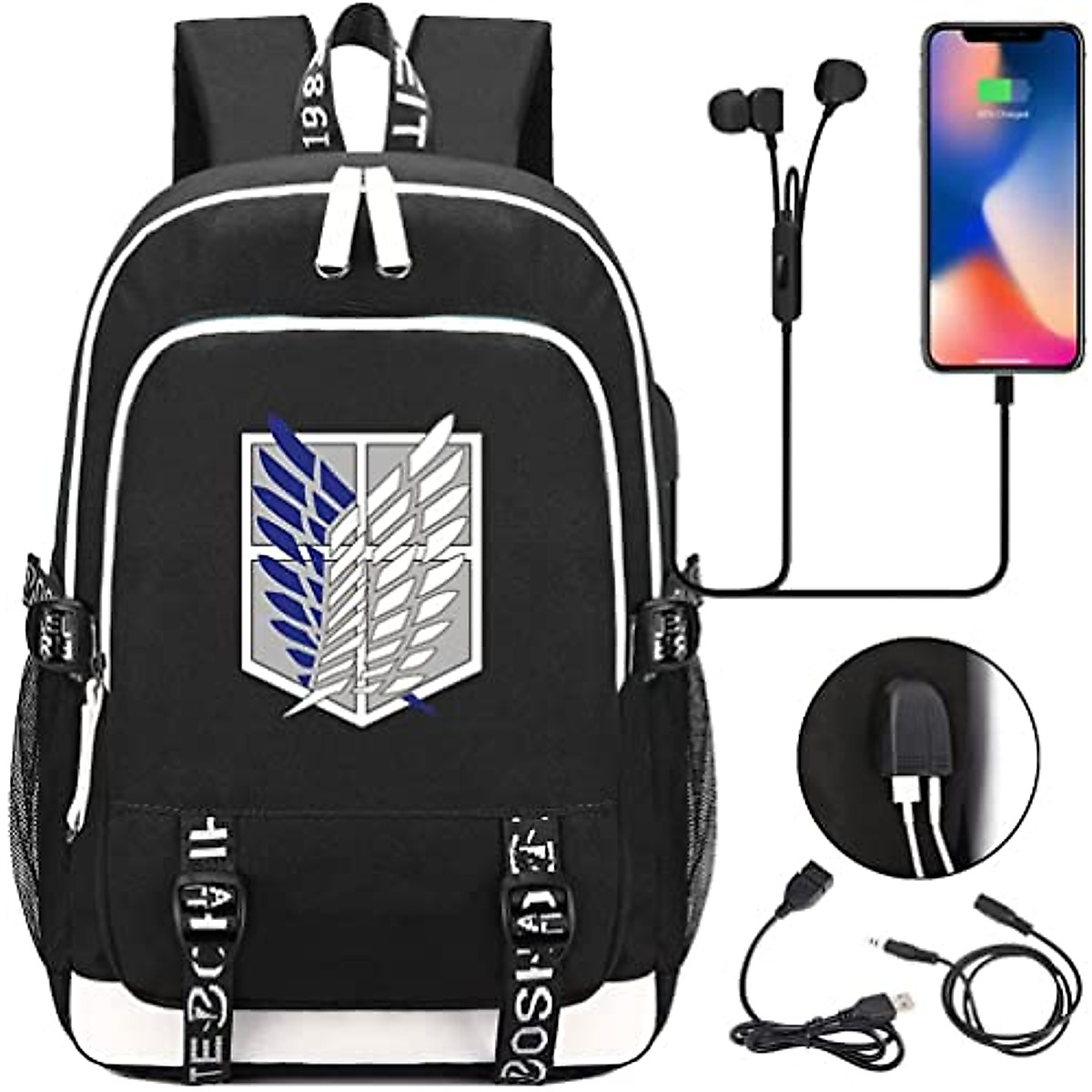Anzeho Anime Attack on Titan Backpack Wings of Freedom Laptop Backpack Fit 15.6 Inch Schoolbag Bookbag Work Bag with USB Charging Port, Black-1