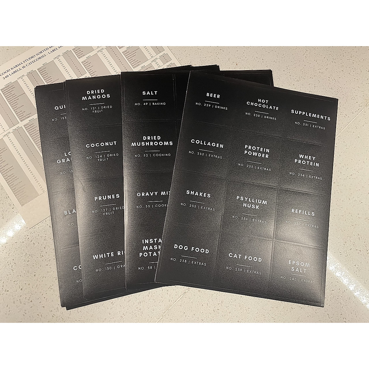 240 Black Minimalist Paper Pantry Labels | 2 1/2 x 2 1/2 inches | Waterproof Vinyl | for Plastic, Metal, Stainless Steel & Glass Containers | Strong Adhering, Removable