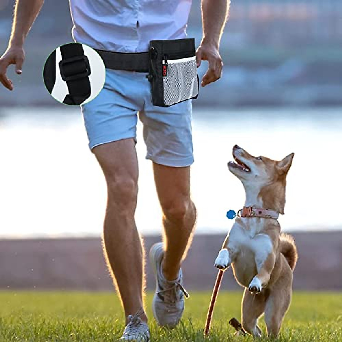 Dog Treat Pouch - 3 Ways to Wear Treat Pouches for Pet Training and 2 Pieces Clicker Taining for Dogs, Dog Training Treat Pouch Bag and Dog Clicker for Training with Waist Belt Shoulder Strap - Black