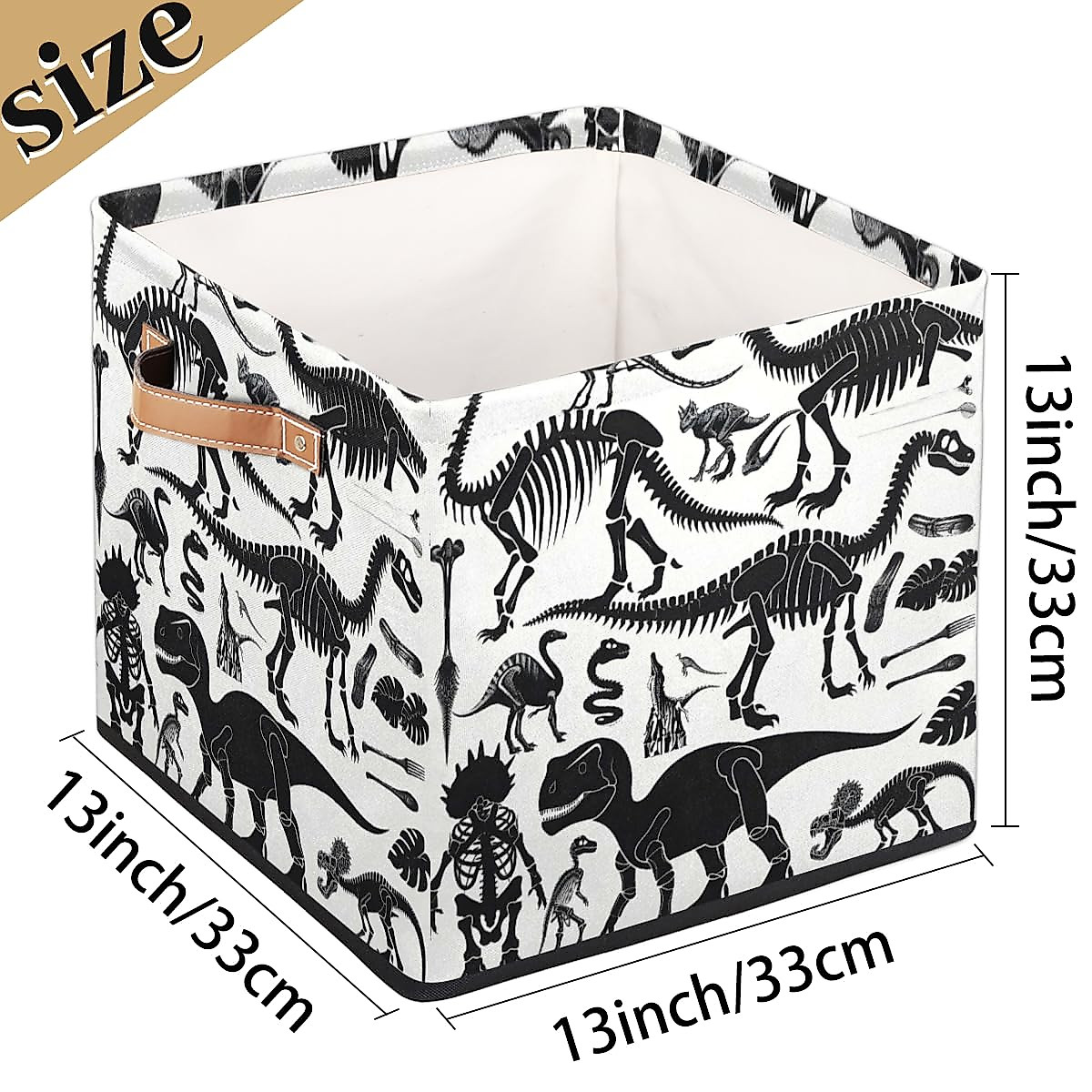 Tablerazzi Dinosaur Bone Cube Storage Bin, 13 Inch Collapsible Fabric Storage Cube Bin, Foldable Cube Baskets for Shelf, Closet, Organizer