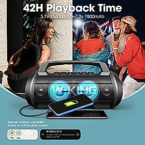 W-KING Portable Loud Bluetooth Speakers with Subwoofer, 70W Waterproof Party Outdoor Speakers Bluetooth Wireless, Deep Bass/Hi-Fi/Dynamic Light/Mic Port/42H Play/EQ/DSP/Power Bank/TF/AUX/Large Speaker