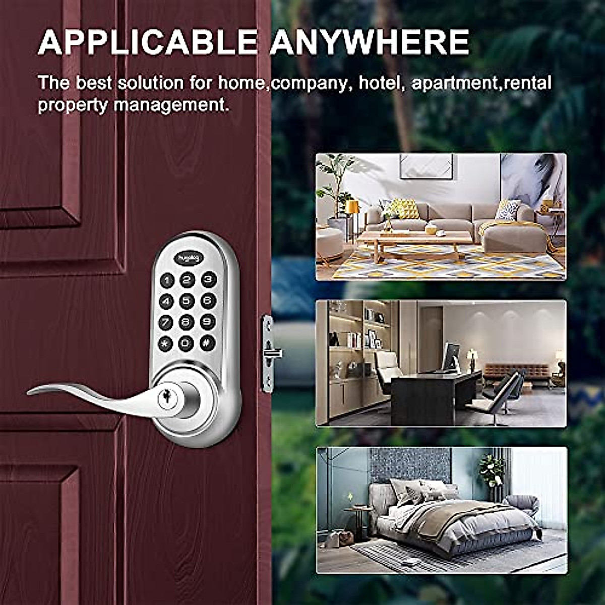 Hugolog Latchbolt Lock Electronic,Keyless Entry Door Lock, Keypad Door Lock with Handle, Easy to Install High Security Material for Metal Home & Office