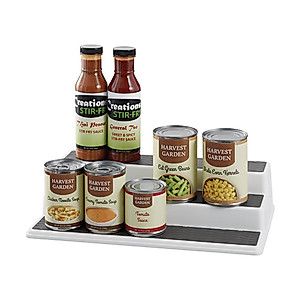 Copco Non-Skid 2 Tier Turntable, 12-Inch, White/Gray & Non-Skid 3-Tier Spice Pantry Kitchen Cabinet Organizer, 10-Inch, White/Gray