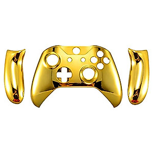 eXtremeRate Chrome Gold Top Shell Front Housing Faceplate Replacement Parts with Side Rails Panel for Xbox One X & One S Controller (Model 1708)