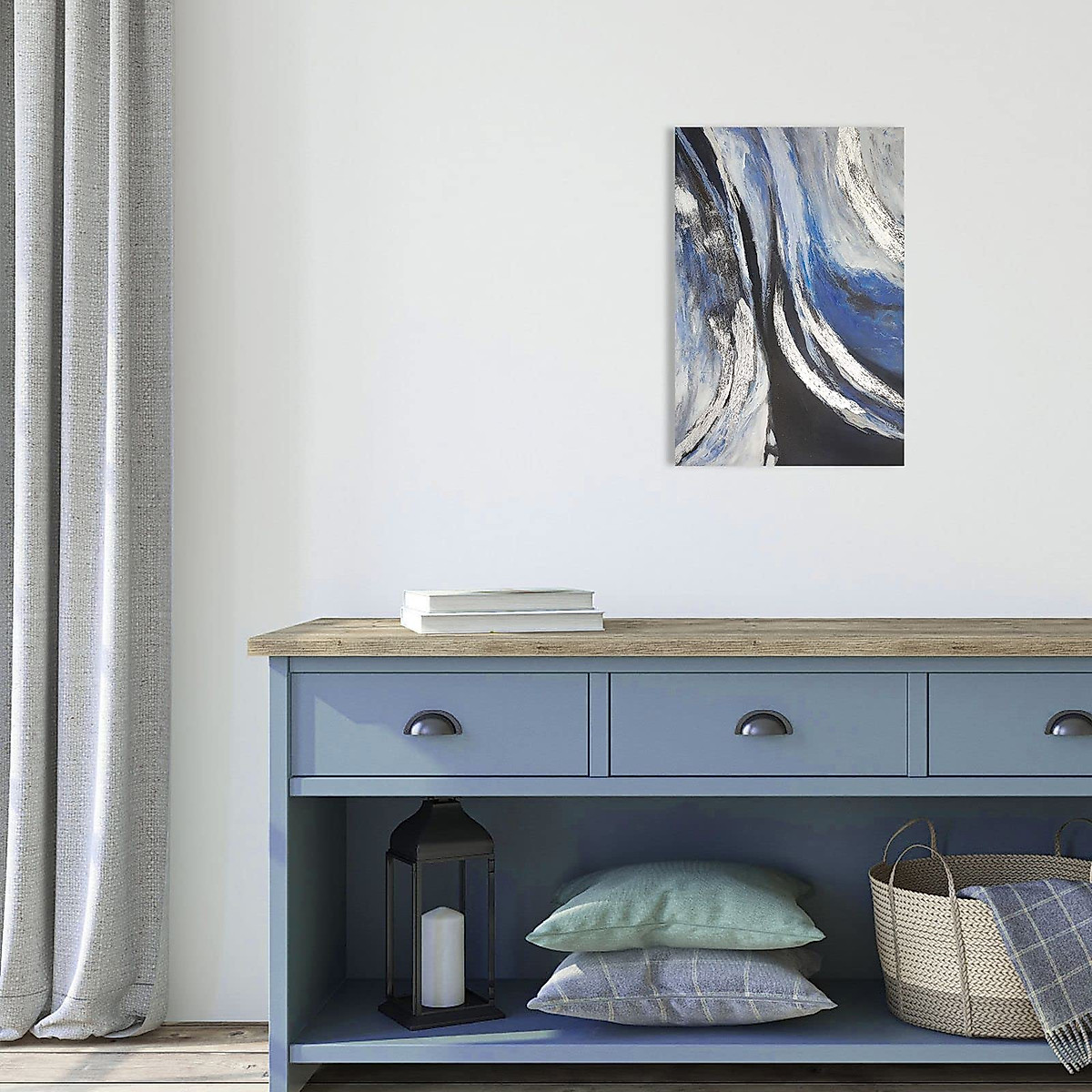 YPY Blue Abstract Canvas Wall Art: Sea Wave Painting Textured Picture for Living Room Decor, Black Grey Modern Print Minimalist Artwork Framed Poster Home Decoration 10 x 15