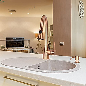 Akicon Copper Soap Dispenser for Kitchen Sink, Brass Body Refill from Top, Built in Design with Large Liquid Soap 17 OZ Bottle, Countertop Soap Dispenser (Copper, Modern)