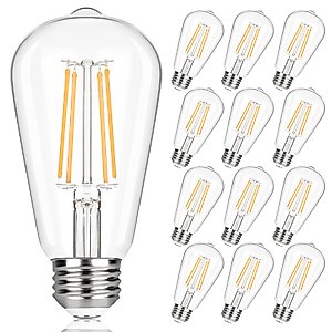 TOBUSA Vintage LED Edison Light Bulbs 60W Equivalent, 900LM Super Bright LED Bulbs, 6W ST58 Antique LED Filament Bulbs, 2700K Warm White, E26 Base Non-Dimmable Bulbs for Home, Office, 12-Pack