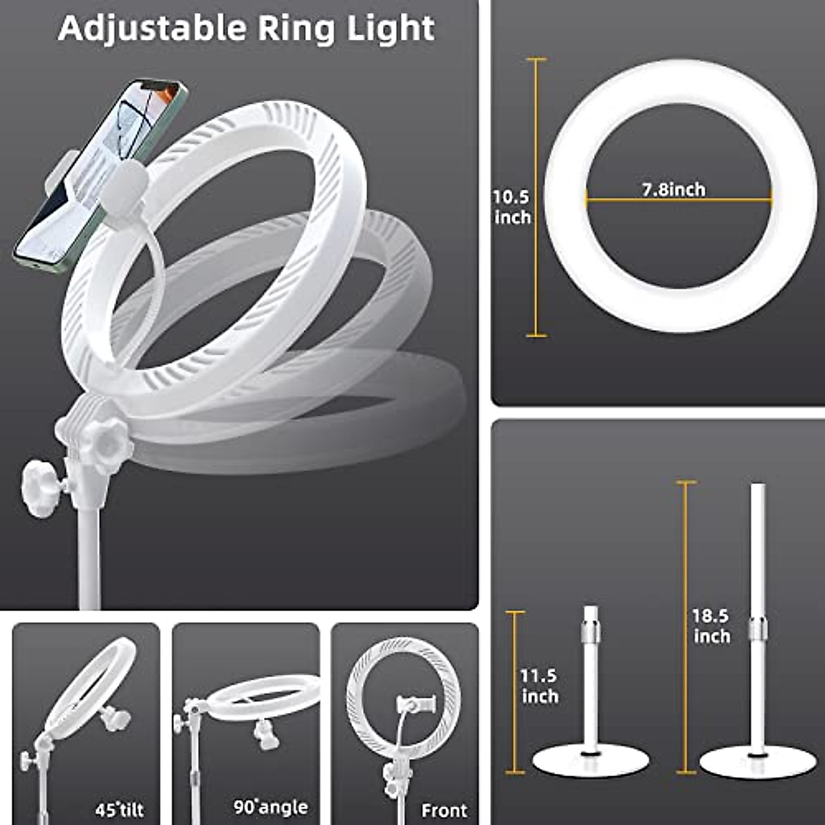 Video Conference Lighting for Laptop Computer, 10.5'' Selfie Ring Light with Stand and Phone Holder for Remote Working, Zoom Meeting Calls, Webcam Lighting, Live Streaming, Video Recording (White)