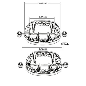 MTRSUE Nipple Piercing, 2pcs Stainless Steel Vampire Teeth Nipple Rings Body Nipplerings Piercing Women Nipple Piercing Jewelry Nipplerings Rings Nipple Jewerly Nipple Percings