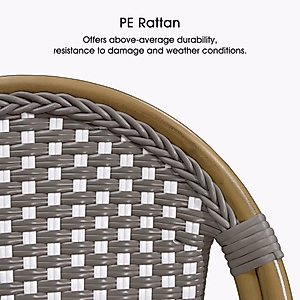 PURPLE LEAF French Counter Height Bar Stool Set of 2 25" Bamboo Print Finish Patio Bar Chairs with Back Rattan Bar Chairs French Bistro Set for Kitchen Outdoor Counter Stool Grey