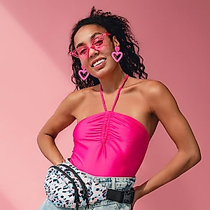 Pink Heart Earrings Double Heart Earrings Dangling Hot Pink Earrings Outfits Love Heart Dangle Earrings for Women Girls