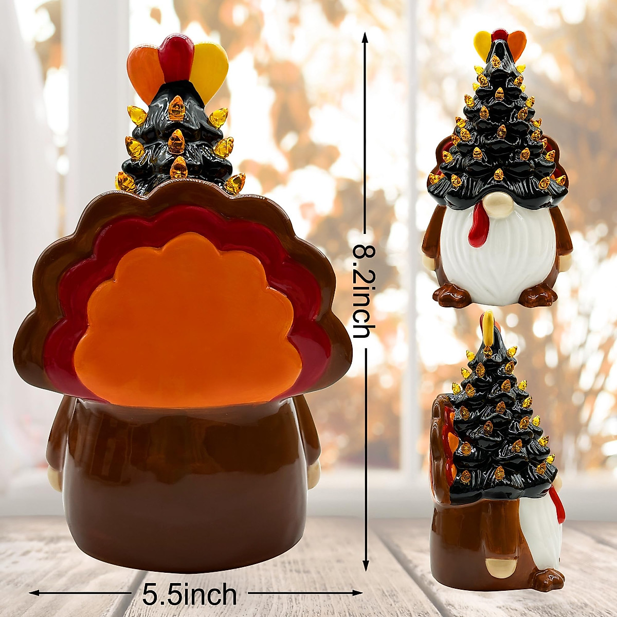 Ceramic Holiday Gnome with Pastel Lights - Thanksgiving Table Decor for Home, Fall Decorations and Gifts for Kids and Women