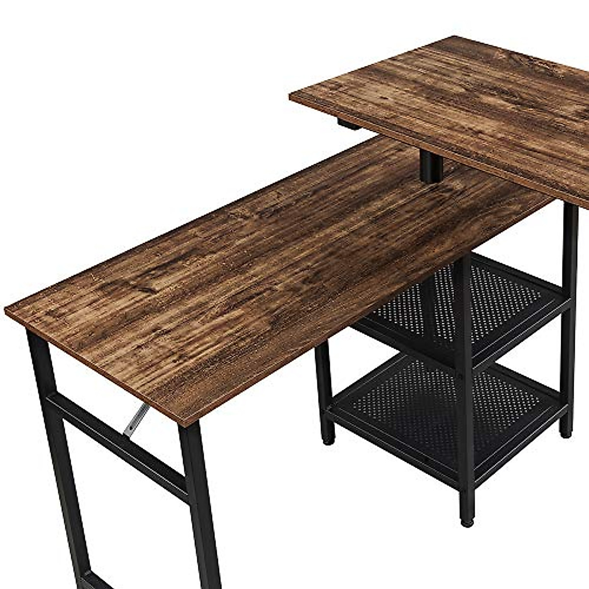 TITA-DONG L-Shaped Computer Desk,Industrial Office Desk with 2-Tier Storage Shelves,Multifunctional Adjustable Rotating Double Corner Computer Desk for Home Office