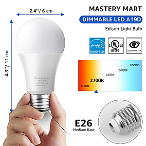 MASTERY MART Led Light Bulbs 10 Watt [60 Watt Equivalent], A19 - E26 Dimmable, 2700K Soft White, 800 Lumens, Medium Screw Base, Energy Star, UL Listed (Pack of 6)