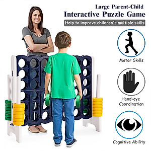 COSTWAY Jumbo 4-to-Score Giant Game Set, 4 in A Row for Kids and Adults, 3.5FT Tall Indoor & Outdoor Game Set with 42 Jumbo Rings & Quick-Release Slider, Perfect for Holiday Party & Family Game