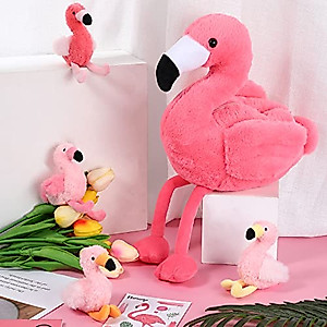 Skylety 18 Inches Flamingo Stuffed Animal with 4 Babies Flamingo Plush Toys Inside Zippered Tummy Pink Mommy Flamingo Toy Stuffed Animals for Birthday Party Decorations