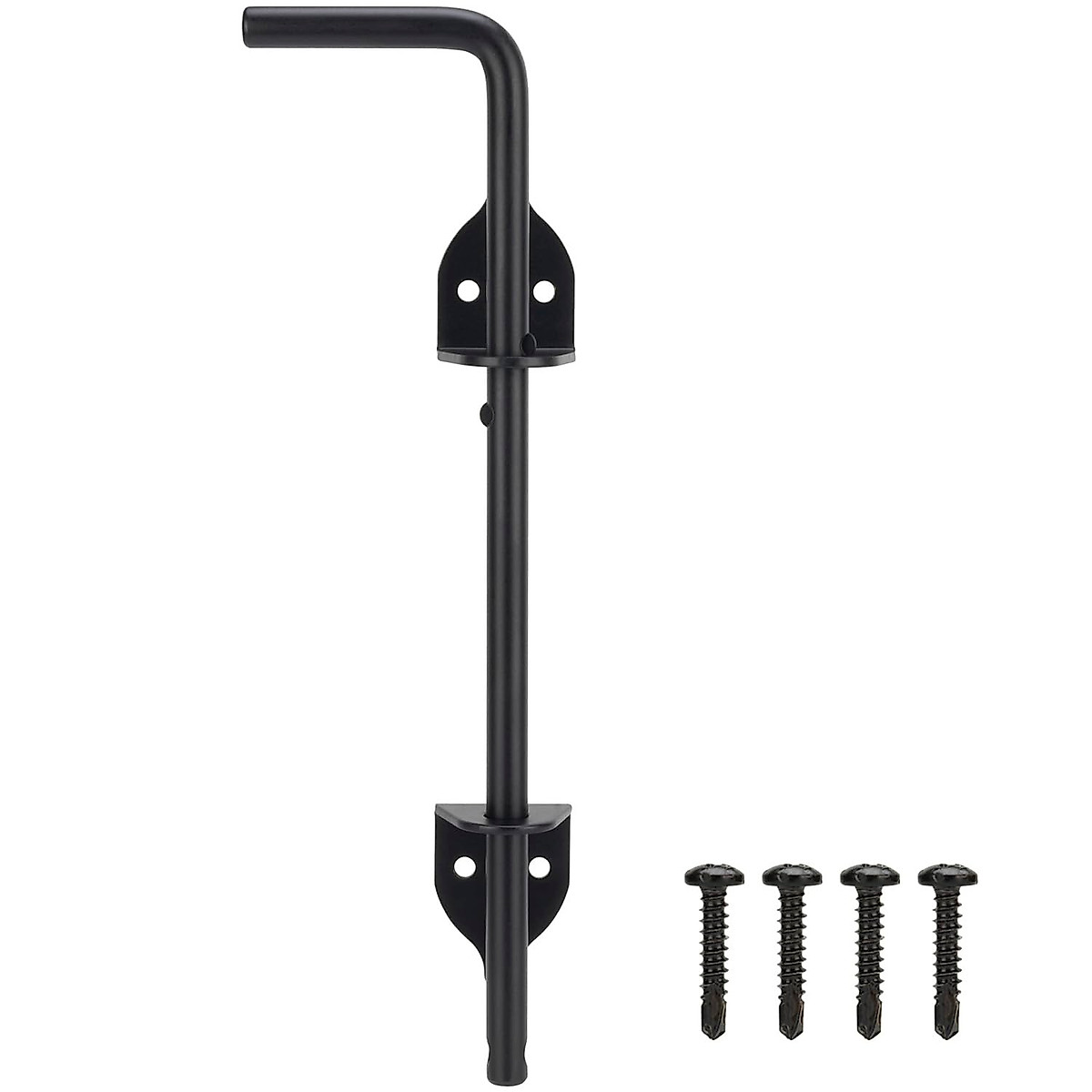 12" Cane Bolt Heavy-Duty Drop Rod for Gate, Gate Ground Latch for Wooden Fences Metal Gates Doors, Metal Gates Doors Stopper for Gate Ground, Wrought Iron Gate Latches, Black Finish(1 Pack)