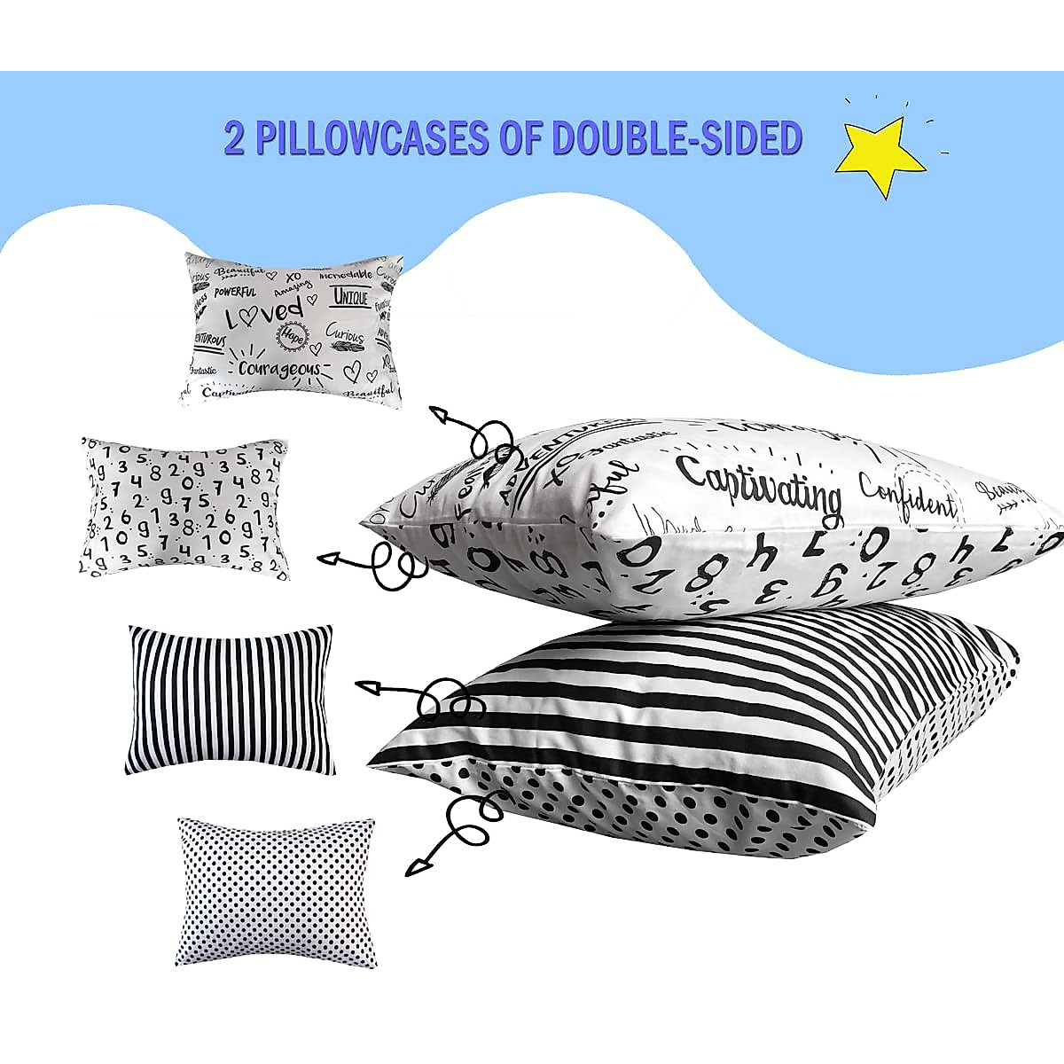 fuman 100% Cotton Toddler Pillowcases,2 Pack Soft and Breathable Travel Pillow Cases, 13"x 18",14"x 19"for Kids Bedding Great Shower Gift