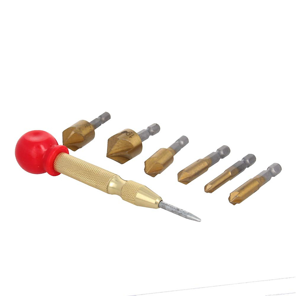 Utoolmart Countersink Drill Bit Set with Center Punch HSS 90 Degree 1/4 inches Hex Shank 5 Flute Bit 6mm-19mm