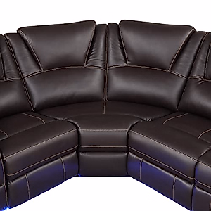 FANYE L-Shaped Manual Motion Sectional, PU Leather Upholstered Corner Recliner Sofa & Couch 2 Chaises W/Storage Console,Cupholders and LED Stripes for Home Apartment Living Room, Brown