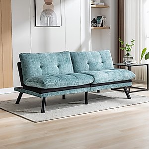 Futon Sofa Bed,Modern Convertible Sofa Bed,Folding Loveseat Sleeper Sofa,Breathable Futon Couch Bed with Adjustable Backrest&Metal Legs for Compact Small Spaces, Apartment,Dorm,Office (Mint Green)