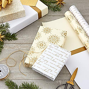 Hallmark Reversible White and Gold Wrapping Paper - Bulk (2 Jumbo Rolls: 160 sq. ft. ttl) "Share the Joy, Cheer, Merry, Love," Stripes, Dots, Snowflakes for Christmas Hanukkah, Weddings, Graduations