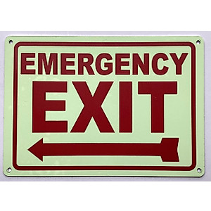 Photoluminescent EMERGENCY EXIT WITH LEFT ARROW SIGN/GLOW IN THE DARK EMERGENCY EXIT WITH LEFT ARROW SIGN (ALUMINIUM, 7X10 INCH,HEAVY DUTY, RUST FREE)