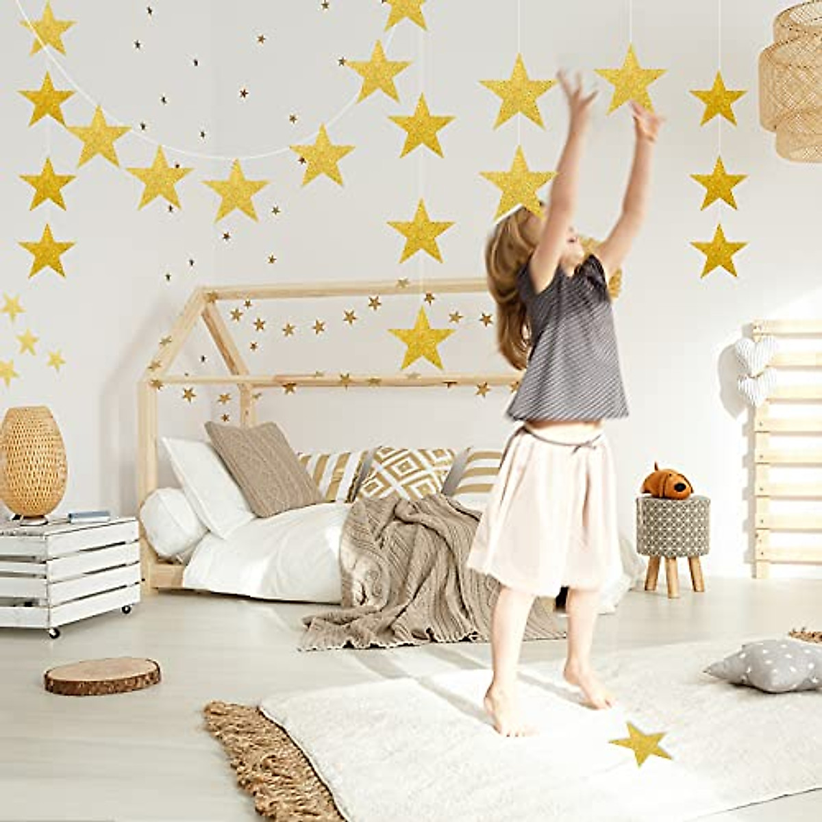 100 PCS Glitter Gold Five Star Cutouts Paper Star Confetti Cutouts Gold Star Cutouts for Bulletin Board Stars Accents Classroom Wall Party Decoration Supply