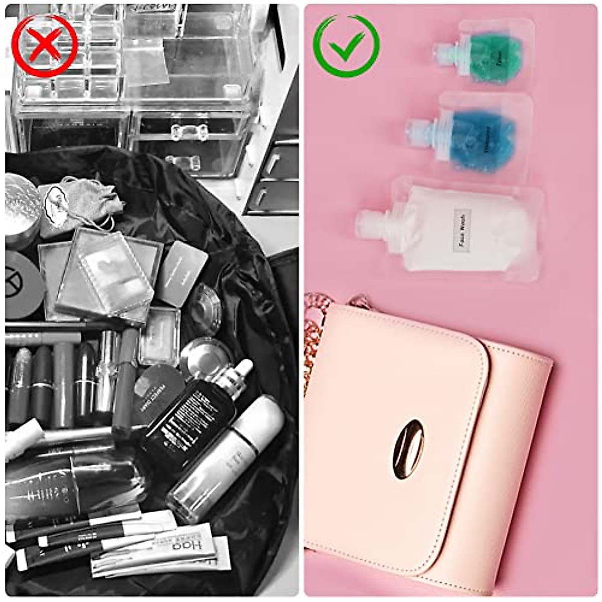UHAPEER 60 PCS Refillable Empty Squeeze Pouches, Portable Travel Fluid Bags with Funnel and Label, 30ml/50ml/100ml Makeup Packaging Bags, Clear Leakproof Travel Container for Toiletries Lotion Shampoo