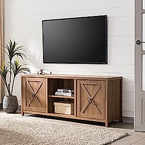 Henn&Hart Rectangular TV Stand for TV's up to 65" in Golden Oak, Electric Fireplace TV Stands for the Living Room