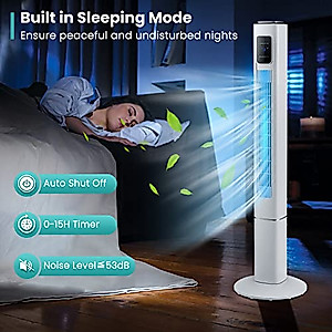 Tangkula 48" Tower Fan with Remote Control, Quiet Bladeless Household Fan w/ 3 Speeds, 3 Modes, 15H Timer & LED Display, 90° Oscillating Floor Standing Fan, Portable Circulating Fan for Home Office (White)