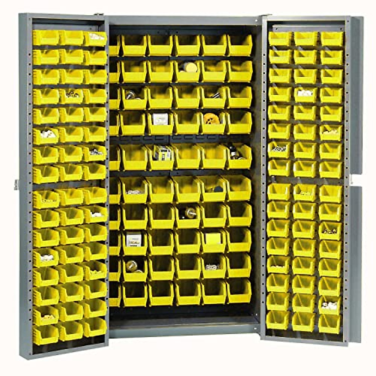 Global Industrial Bin Cabinet with 156 Yellow Bins, 38x24x72, Assembled