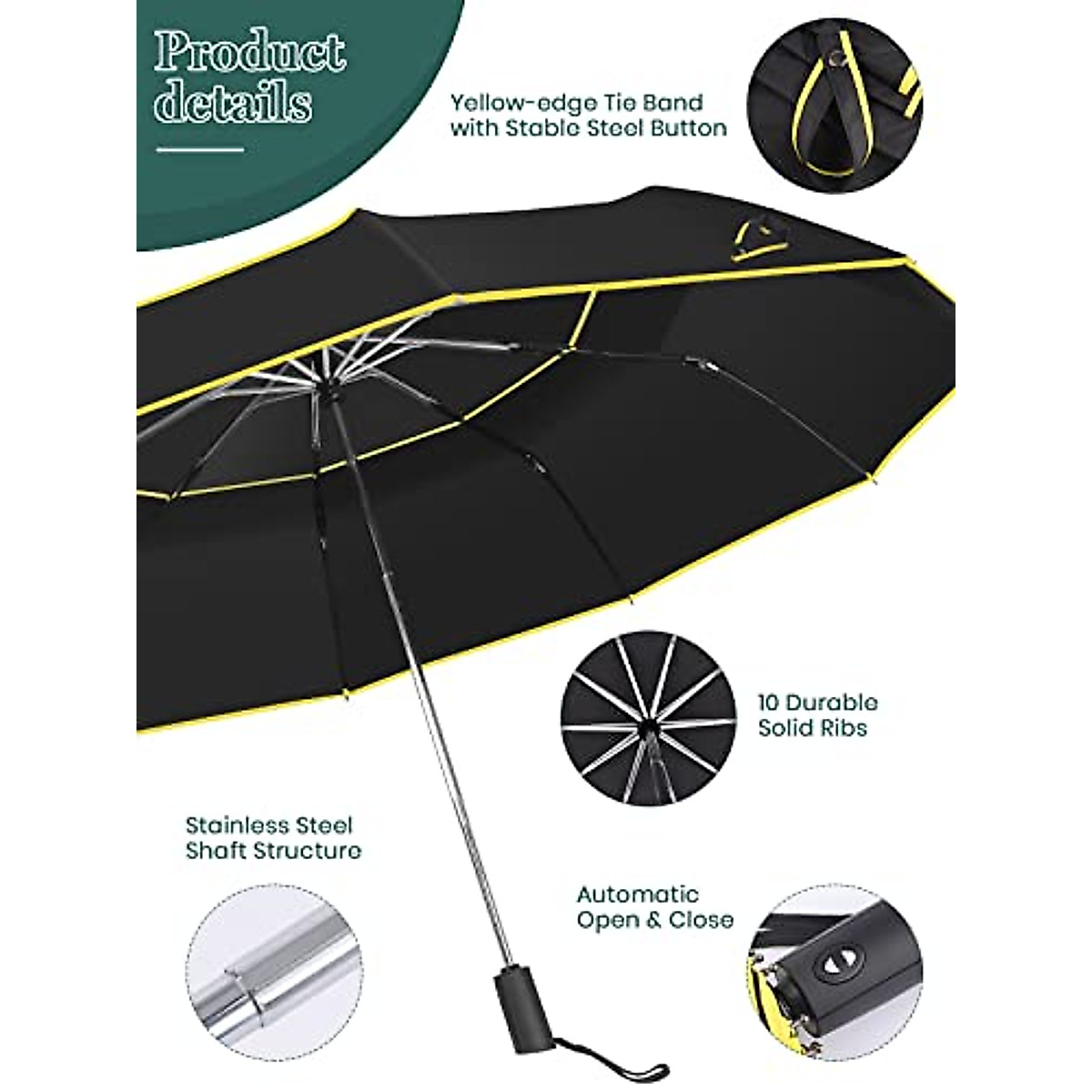 Kalolary Extra Large Golf Umbrella Automatic Open Folding Umbrella Windproof Compact Large Double Canopy Umbrella Travel Folding Umbrella Strong Oversized Rain Umbrellas for Home Family Use (Black)