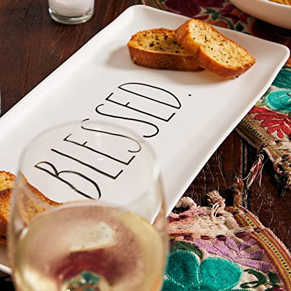 Rae Dunn Melamine Serving Platter- Durable Dishwasher Safe White Rectangular Dessert Plate/Salad Plates (14.25") - Serving Trays for Parties, Sushi, Serving Plates, Blessed